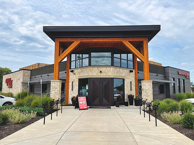 Sunset at Grindstone isn't just a time of day&mdash;it's a spectacle. The stone fa&ccedil;ade and timber beams glow like they're auditioning for a Hoosier postcard.