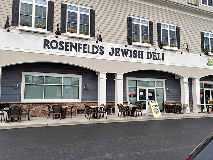 The classic facade of Rosenfeld's Jewish Deli stands like a beacon of comfort food amid Rehoboth's beach establishments. Here, Manhattan meets Maryland in delicious harmony.
