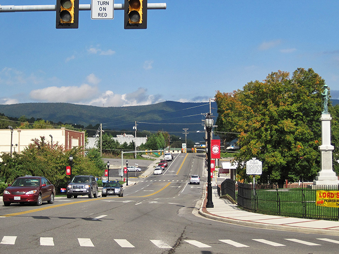 Downtown Pearisburg welcomes you with classic brick storefronts and mountain views that make modern life's hustle seem like a distant memory.