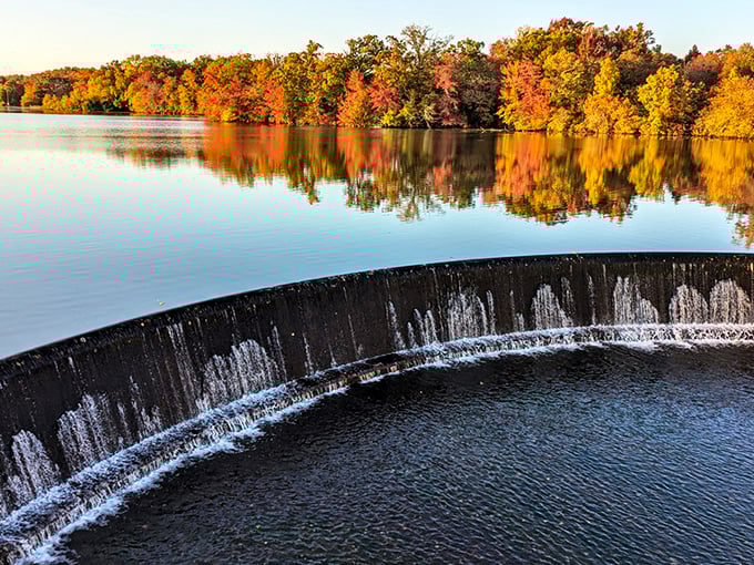 Fall's fiery palette reflects perfectly on Parvin Lake's glass-like surface&mdash;nature's double feature that no Instagram filter could improve. 