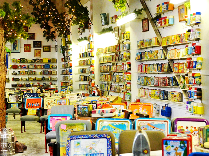 Wall-to-wall nostalgia hits you like a tidal wave of childhood memories, with colorful lunchboxes creating an almost psychedelic flashback to simpler times.