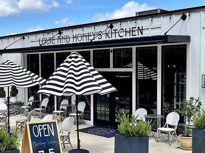 Simple elegance never goes out of style. The crisp white exterior of Louie and Honey's Kitchen invites you in with promises of buttery delights and Winston-Salem warmth. 