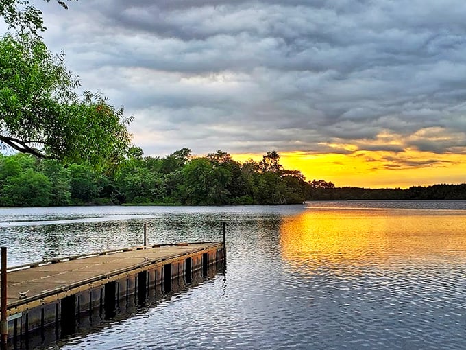 Sunset perfection at Parvin Lake where the sky puts on a show that not even Broadway could choreograph better. Nature's own watercolor masterpiece.