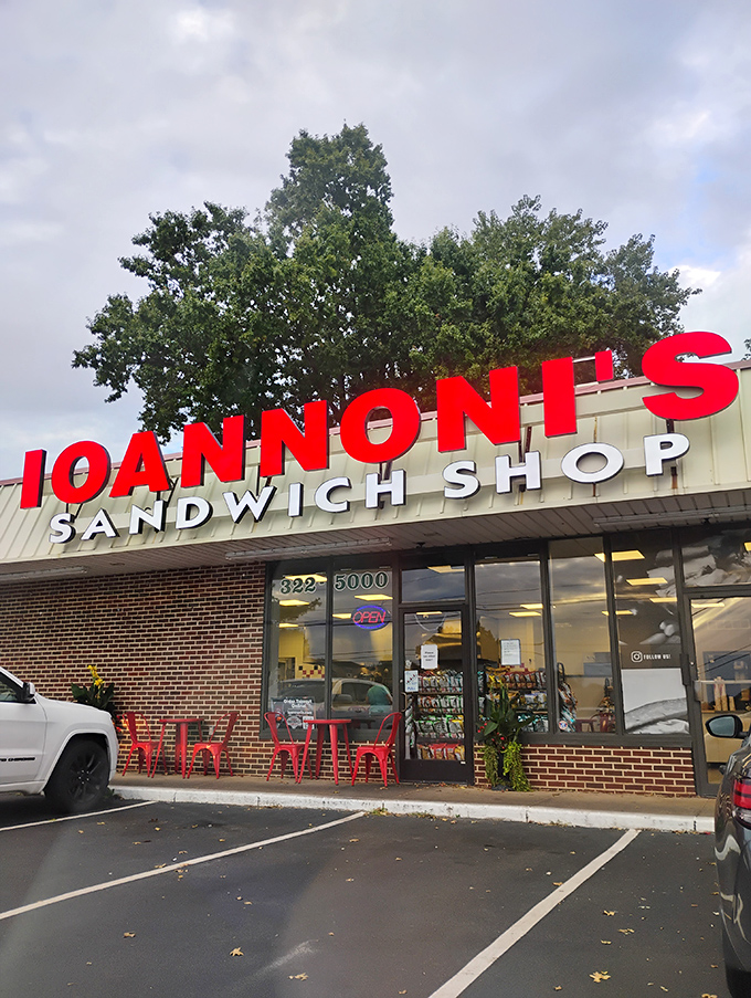 The bright red Ioannoni's sign stands out like a culinary lighthouse, guiding hungry travelers to sandwich nirvana on even the bluest Delaware day.
