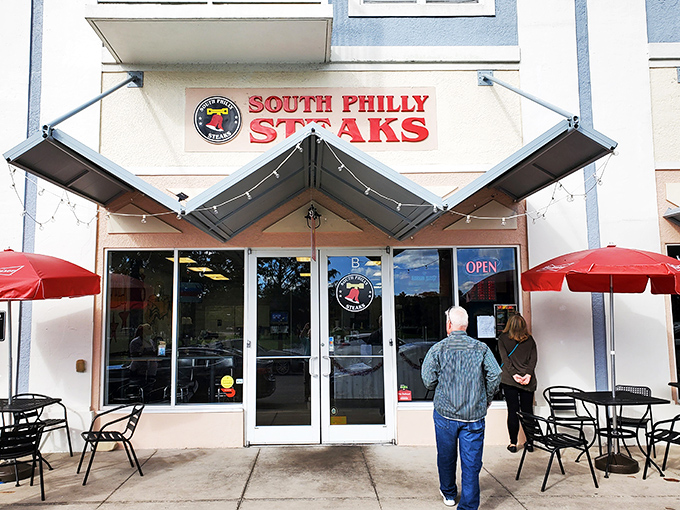 The bright red sign beckons like a lighthouse for the hungry&mdash;South Philly Steaks standing proud against Florida's sunny backdrop.