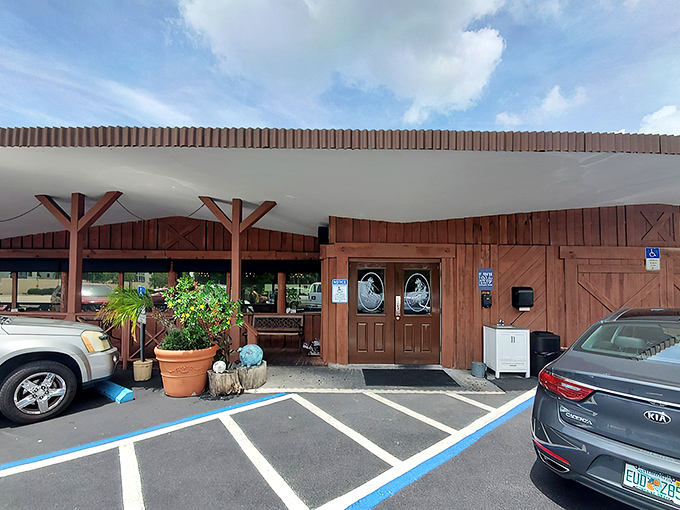 The rustic wooden facade of Gold Rush BBQ beckons like a frontier outpost for hungry travelers. That star above the entrance? It's earned.