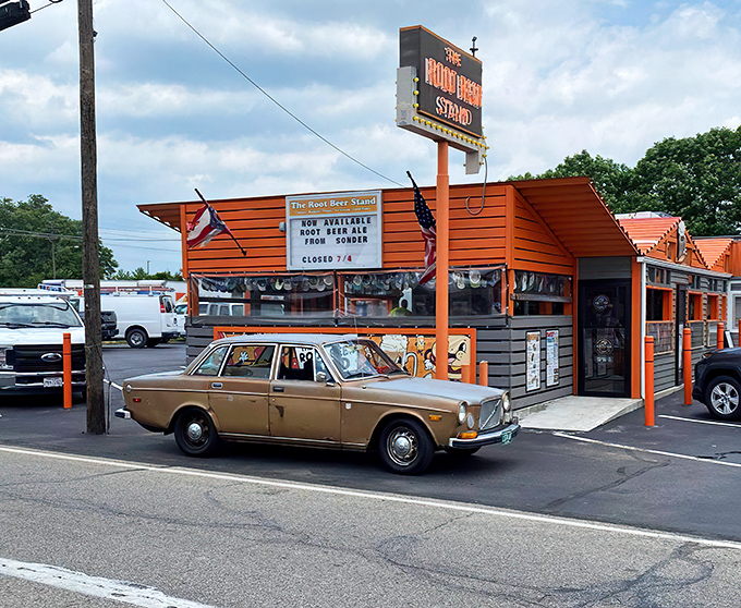 The iconic orange and brown exterior of The Root Beer Stand stands as a beacon of hope for hungry travelers on Reading Road in Sharonville.