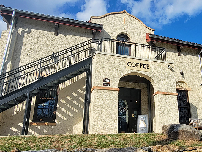 Spanish mission meets coffee mission: Sleeping Bird's stucco façade and dramatic staircase promise a caffeine sanctuary unlike any other in Wilmington.