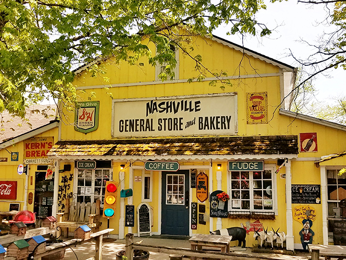 The sunshine-yellow facade of Nashville General Store & Bakery isn't just a building—it's a promise of comfort wrapped in clapboard and nostalgia.