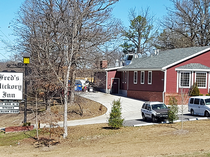 The unassuming red exterior of Fred's Hickory Inn proves once again that the best culinary treasures often hide in plain sight.