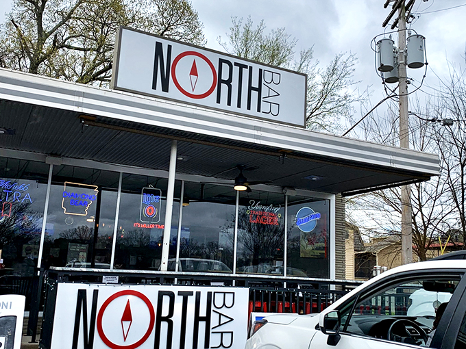 The unassuming exterior of North Bar hides culinary treasures within, proving once again that the best neighborhood spots rarely need flashy signage. 