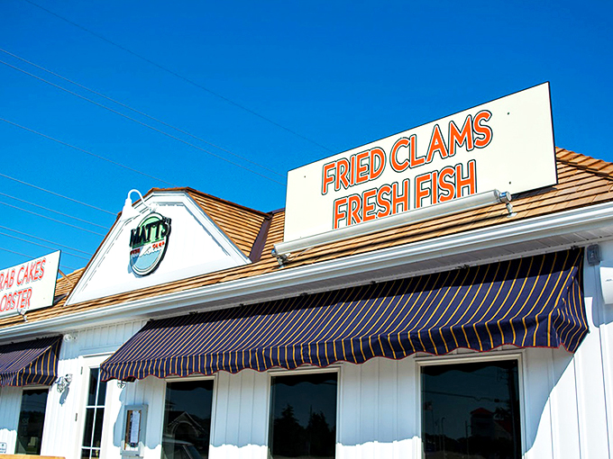 The American dream with a side of seafood! This unassuming coastal gem flies both Old Glory and Delaware's flag proudly above its "Fried Clams - Fresh Fish" promise.