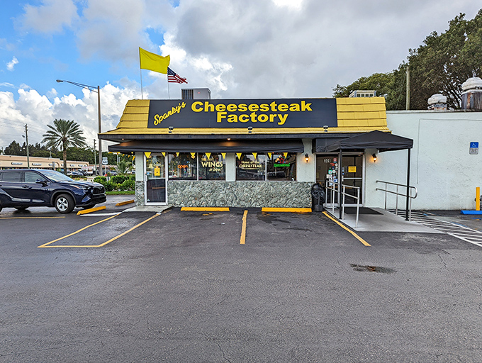 The bright yellow crown of Spanky's stands out like a beacon of hope for the hungry. This unassuming strip mall gem has been fulfilling cheesesteak dreams for years.