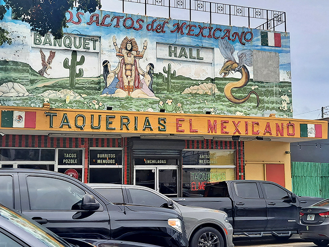 The vibrant mural above Taquerias El Mexicano isn't just decoration&mdash;it's a promise of the authentic flavors waiting inside this Little Havana landmark.