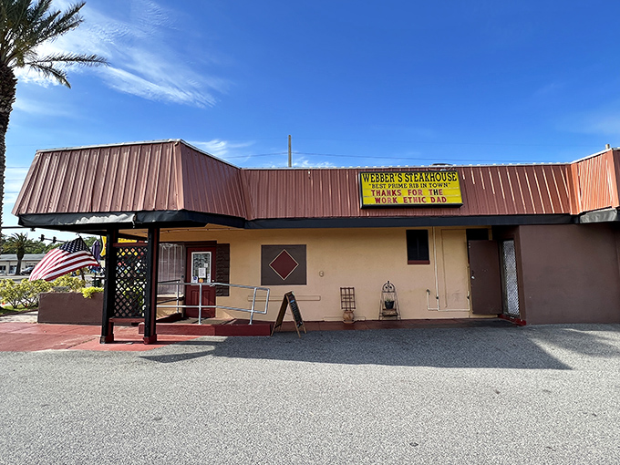 The unassuming exterior of Webber's Steakhouse hides culinary treasures within, like a poker player with a royal flush keeping a straight face.