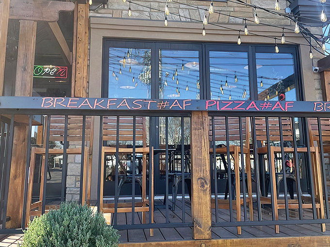 The stone facade and bold signage of Breakfast AF immediately announces this isn't your standard eggs-and-toast joint. Louisville's morning rebels have found their headquarters.