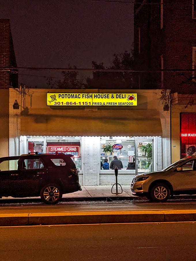 The bright yellow sign beckons seafood lovers like a lighthouse guiding hungry sailors to shore. No fancy frills, just the promise of fried perfection.