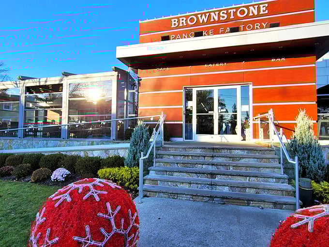 The iconic brick exterior with mint-green awnings promises breakfast dreams come true. This Edgewater landmark has become a pilgrimage site for waffle worshippers across New Jersey.