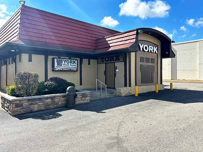 The time machine isn't hidden in Area 51—it's right here on West Broad Street, disguised as York Steak House's charmingly retro exterior.
