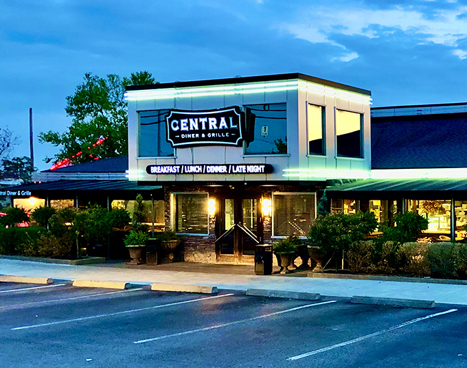 The exterior of Central Diner & Grille stands like a beacon of comfort food promise under Pittsburgh skies. Some buildings just look like they contain happiness.