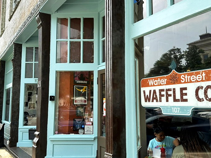 The turquoise storefront of Water Street Waffle Co beckons like a portal to breakfast nirvana. Downtown Belton's tastiest secret hides in plain sight.