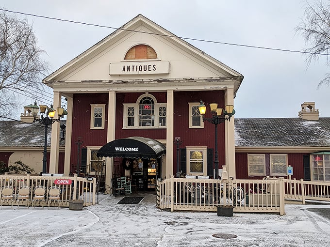 A New England time portal disguised as a charming red building with white trim. Cape Cod's architectural equivalent of "come on in, we've got stories to tell."