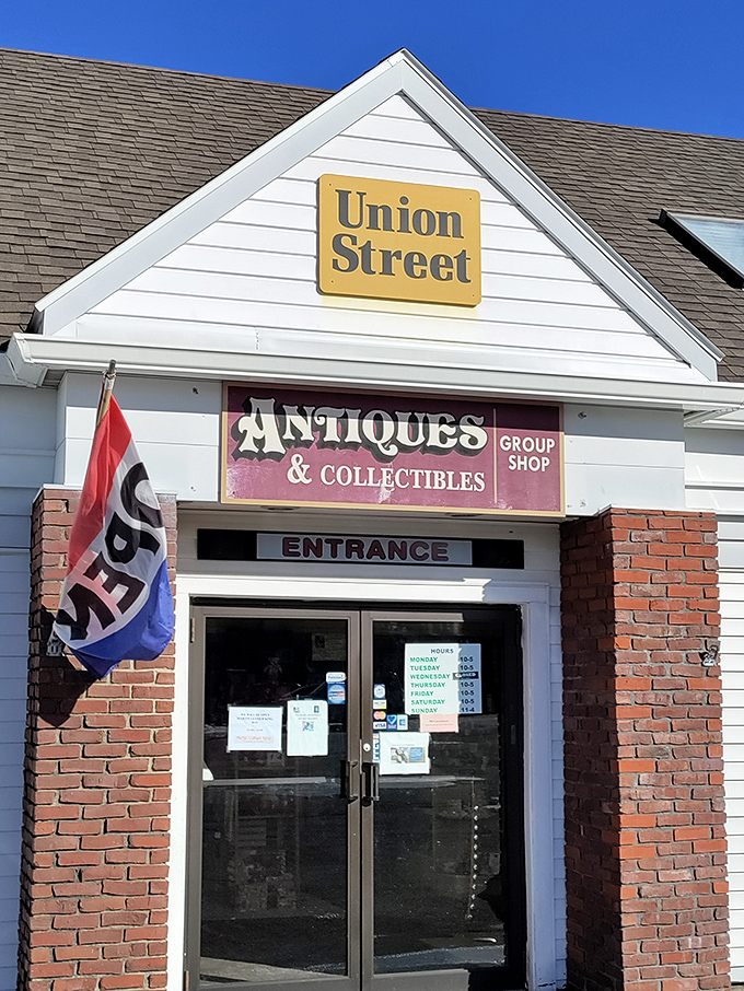 The unassuming exterior of Union Street Antiques beckons with its yellow sign and classic New England charm&mdash;a time portal disguised as a simple white building.