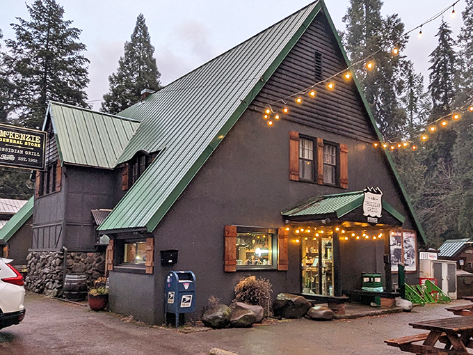 The A-frame exterior of McKenzie General Store stands like a mountain sentinel, promising refuge and remarkable sandwiches to weary travelers on Highway 126. 
