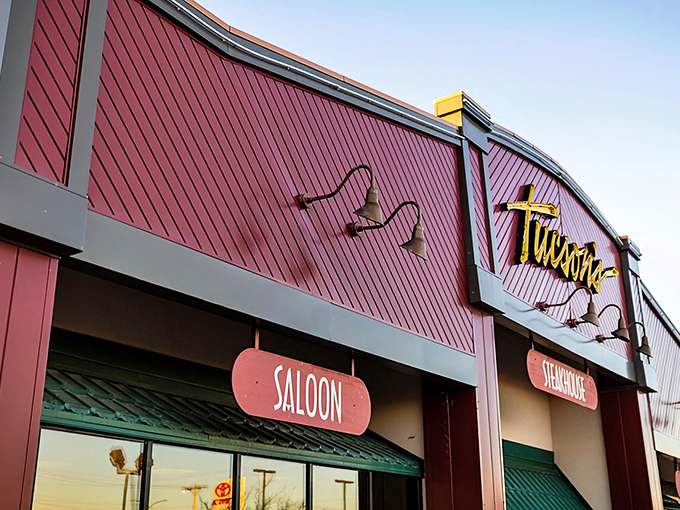 The unmistakable red exterior of Tucson's beckons like a beacon for beef lovers. Western charm meets Midwest hospitality at this Salina staple.