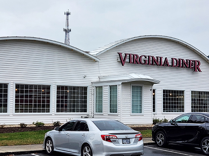 The unmistakable white exterior of Virginia Diner stands proudly along Route 460, a beacon of Southern comfort since 1929. 