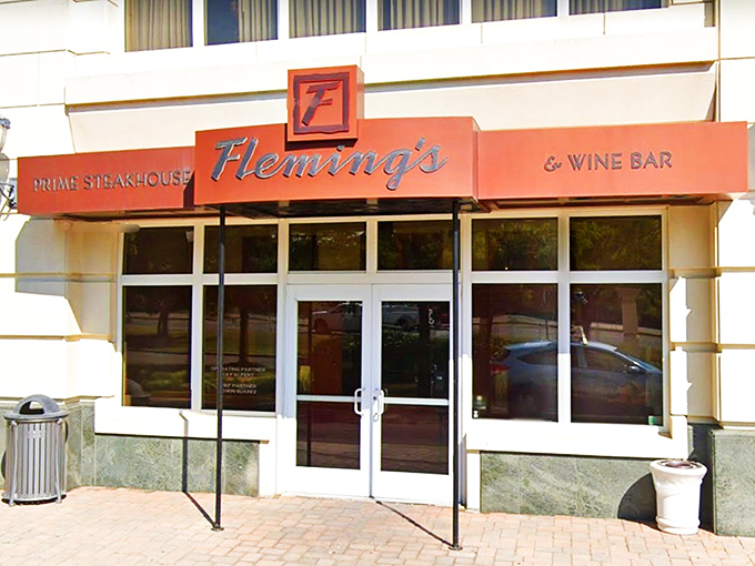 The entrance to beef paradise! Fleming's elegant stone facade in McLean promises a carnivorous adventure worth every mile of Northern Virginia traffic.