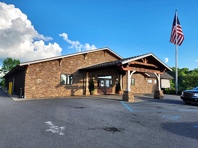 Stone doesn't just build houses&mdash;it builds appetites. The Wonder Bar's rugged exterior promises mountain-worthy meals inside those wooden doors.