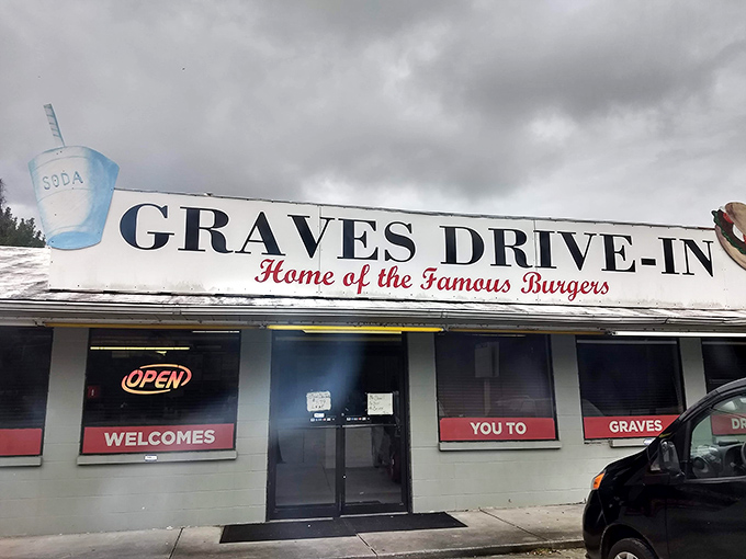 The blue sign says it all: "Perry's World Famous Burgers!" Not just a claim—it's a promise that's been deliciously kept since 1949.