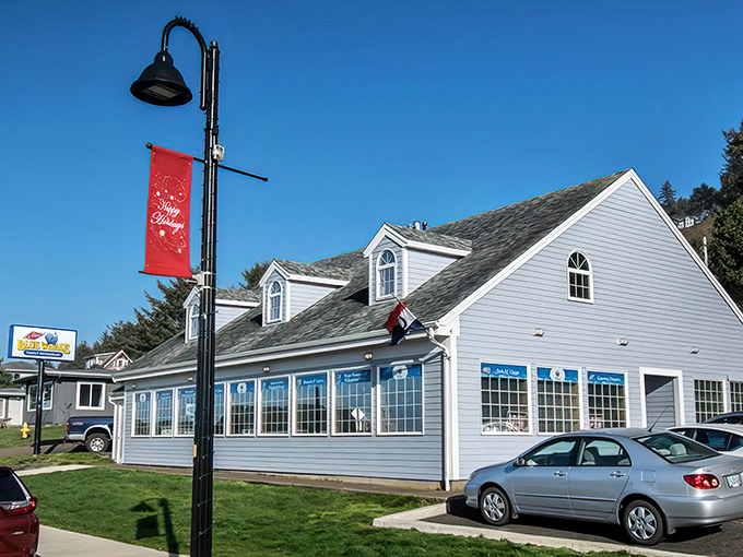 The unassuming white exterior of LeRoy's Blue Whale beckons like a lighthouse for hungry travelers along Oregon's coastal highway. 