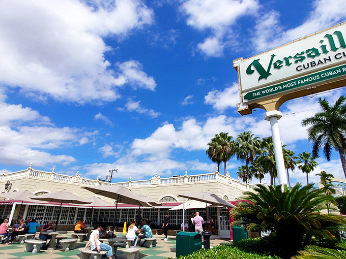 The palace of Cuban cuisine stands regally on Calle Ocho, its yellow fa&ccedil;ade and burgundy awning beckoning hungry pilgrims like a delicious mirage.
