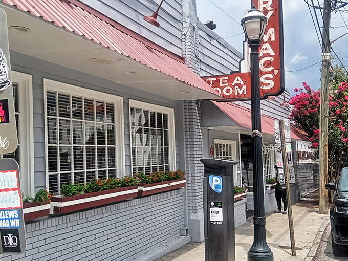 The unassuming blue exterior of Mary Mac's with its iconic vertical sign stands as Atlanta's culinary lighthouse, beckoning hungry souls to Southern salvation.