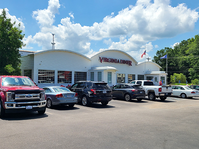 The unmistakable white exterior of Virginia Diner stands proudly along Route 460, a beacon of Southern comfort since 1929. 