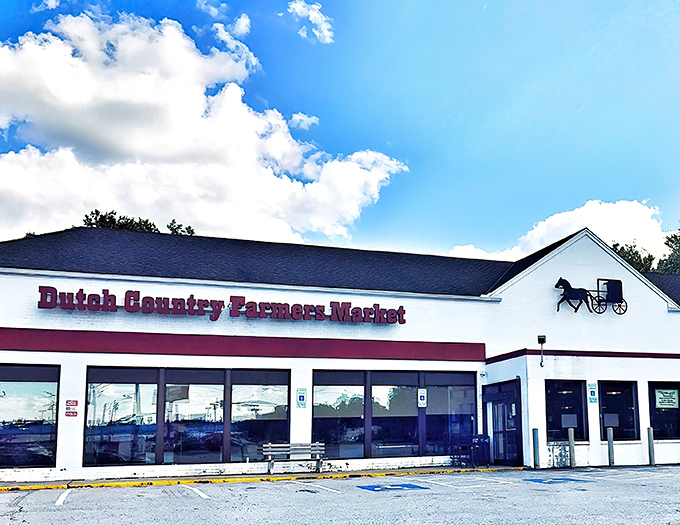 A slice of Pennsylvania Dutch heaven in suburban Maryland, complete with the iconic horse and buggy silhouette that promises authentic treasures inside. 