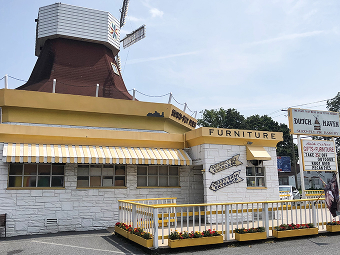 The windmill-topped yellow building isn't subtle about its mission&mdash;proclaiming "America's Best Shoo-Fly Pie" with the confidence of someone who knows they're right. 
