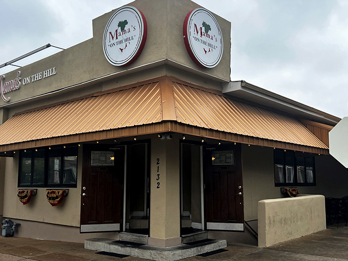 The iconic corner building with its distinctive copper awning stands as a beacon of Italian comfort in St. Louis' historic Hill neighborhood.