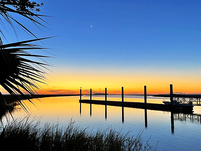 Fort McAllister's legendary sunset transforms the Ogeechee River into liquid gold, painting history in brilliant twilight hues.