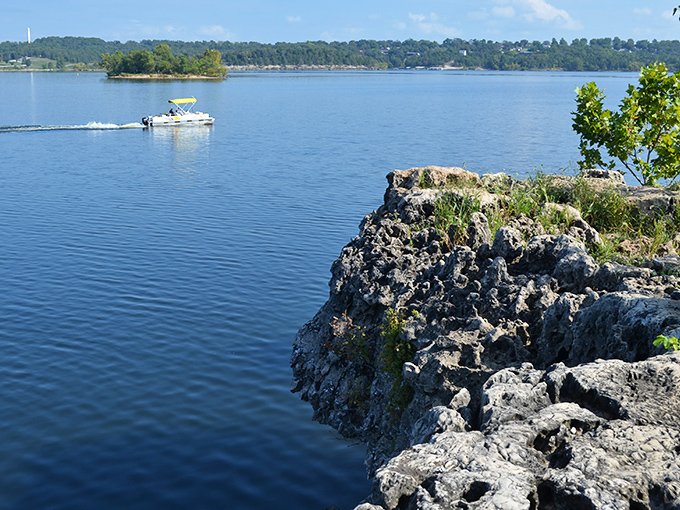 Crystal-clear waters meet endless blue skies at Pomme de Terre's pristine beach area, where Missouri proves it doesn't need an ocean to create paradise.