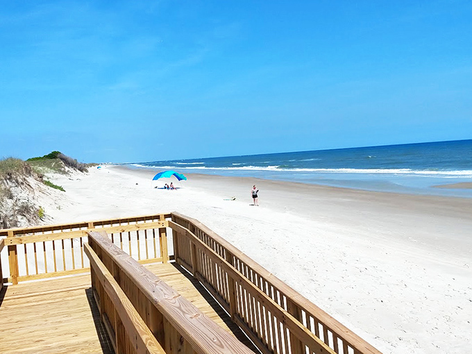 Sea oats dance in the coastal breeze while pristine white sands stretch toward the horizon. Nature's minimalist masterpiece at its finest.