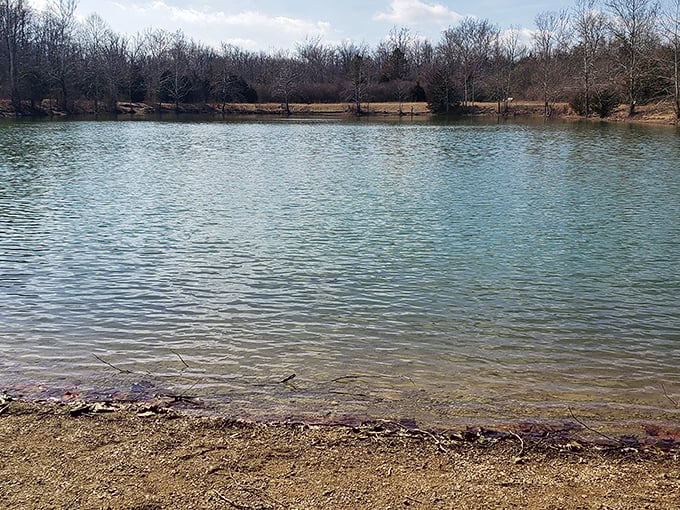 Mirror-like waters invite contemplation at one of Sycamore's serene fishing ponds. Nature's own infinity pool, minus the resort prices.