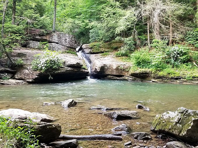 Nature's perfect staircase &ndash; this waterfall at Holly River State Park cascades down rock formations like it's auditioning for a role in National Geographic.