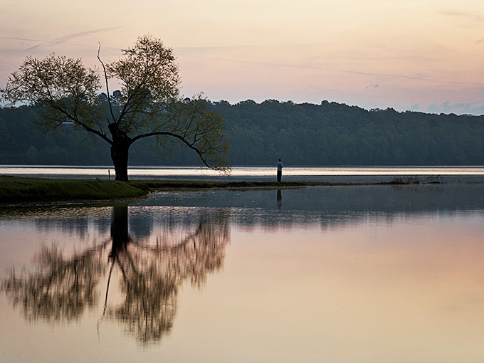 Dawn breaks over Beaverfork Lake like nature's own watercolor painting, where the trees and sky perform their daily mirror dance.