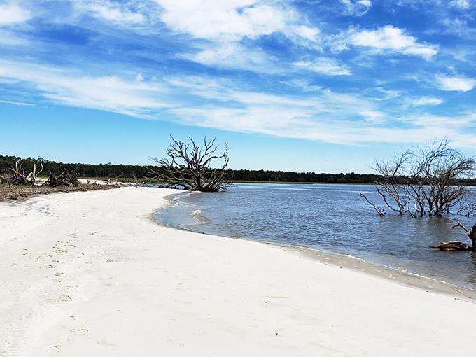 Endless horizon meets powdery white sand at Cabretta Beach, where your footprints might be the only ones for miles.