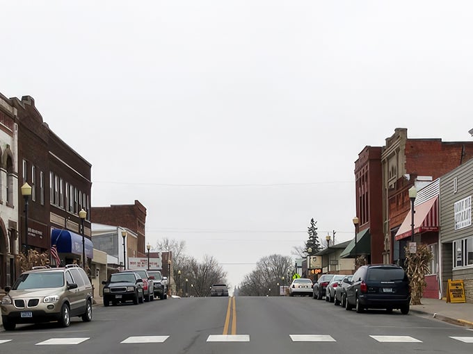 Main Street Harmony whispers stories of simpler times, where brick buildings stand proud against Minnesota's blue skies. Small-town America at its most authentic.