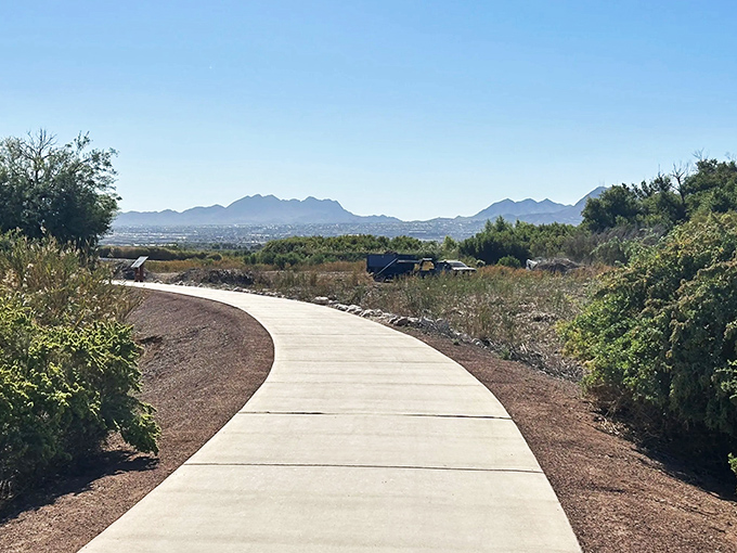The path less traveled beckons with desert whispers. Nature's hallway, framed by mesquite and brush, invites you into Vegas's secret garden.