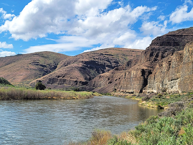 The John Day River carves its masterpiece through Cottonwood Canyon, where layered basalt cliffs tell a 16-million-year-old geological story in dramatic fashion. 